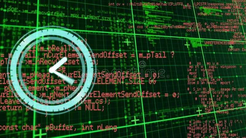 Animation of Clock Ticking Over Data Processing on Grid Stock Footage ... Animation of Clock Ticking Over Data Processing on Grid Stock Footage ...