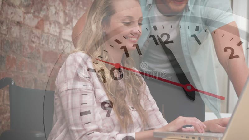 Animation of Clock Ticking Over Diverse Business People in Office Stock ...