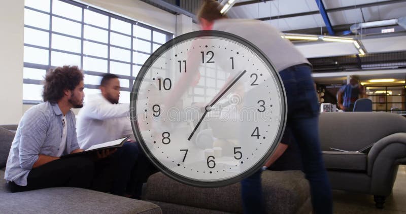 Animation of Clock Ticking Over Diverse Business People in Office Stock ...