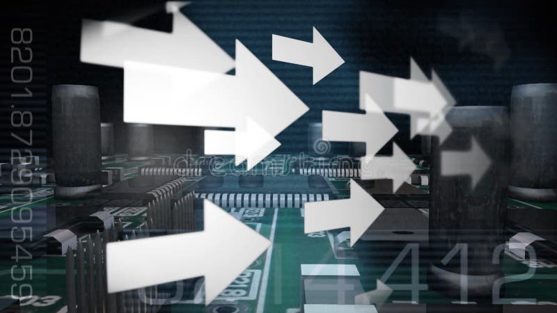 Animation of Clock with Turning Hands Over Computer Circuit and ...