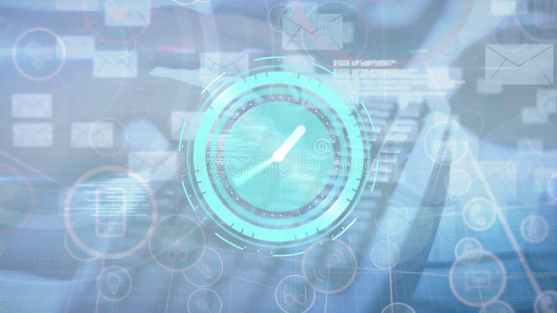 Animation of Clock with Turning Hands Over Email Icons and Hands Using ...
