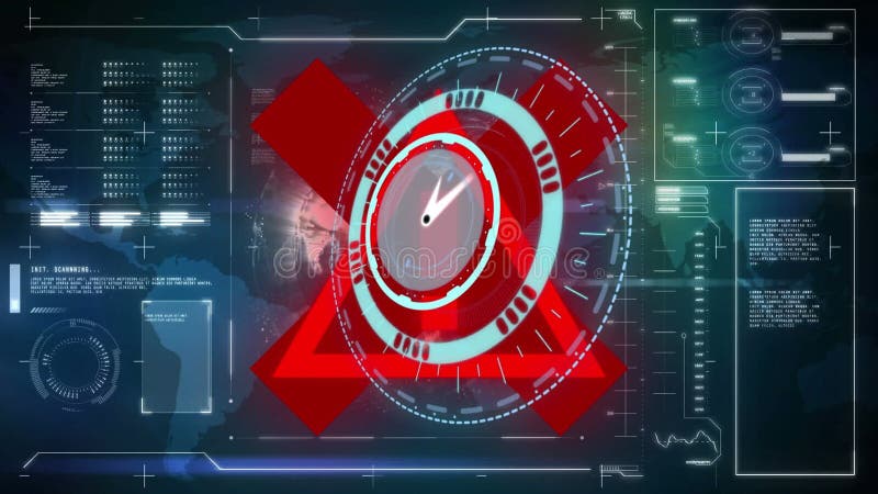Animation of Clock and Warning Sign Over Globe and Data Processing ...