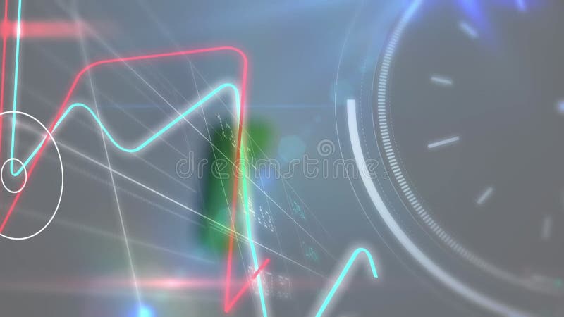 Animation of Clock, Wave Graph, Bar Graph and Trading Board with Map ...