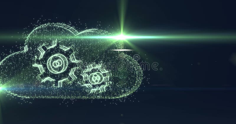 Animation of Cloud with Cogs Ai Data Processing Over Grid and Dark Background Stock Footage ...