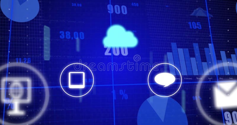 Animation of Cloud Computing and Data Analytics Symbols on Digital Blue ...