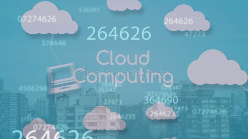 Animation of Cloud Computing Text, with Cloud and Media Icons and Data ...