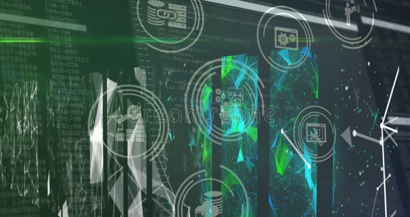 Animation of Cloud, Data Transfer and Business Networking Icons Over ...