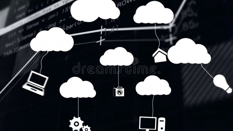 Animation of Cloud Icons Connecting Technology Symbols Over Digital ...