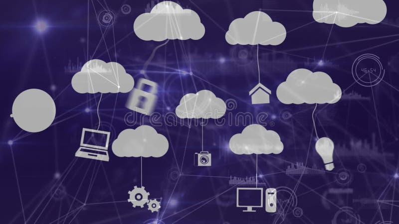 Animation of Cloud Icons with Electronic Devices Over Connections and ...