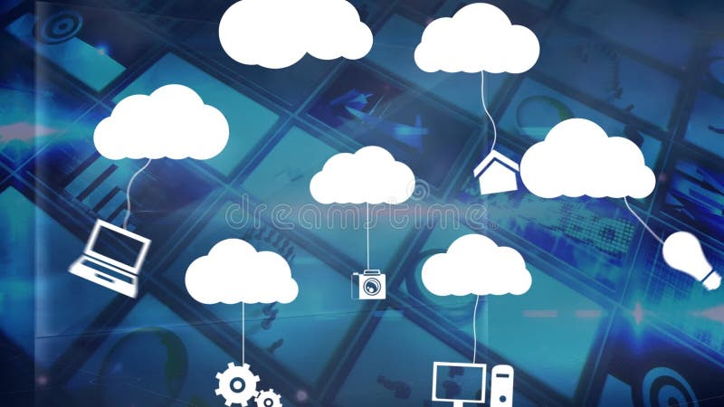Animation of Cloud Icons Over Videos Stock Footage - Video of ...