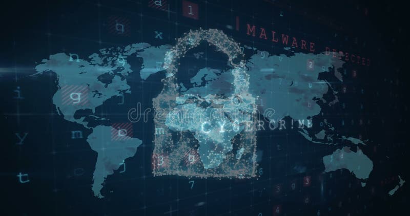 Animation of Cloud and Padlock with Map and Multiple Letters and Numbers Stock Footage - Video ...