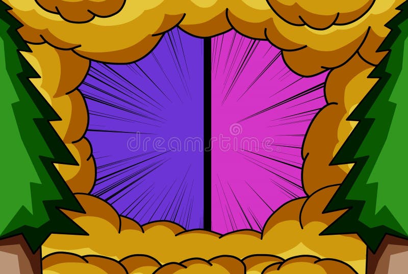 Animation Cloud Tree Comic Background, Purple Pink Pop Art Stock ...