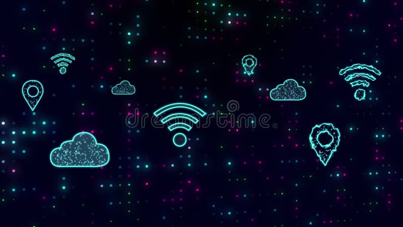 Animation of Cloud and Wifi Icons with Connections and Data Processing ...