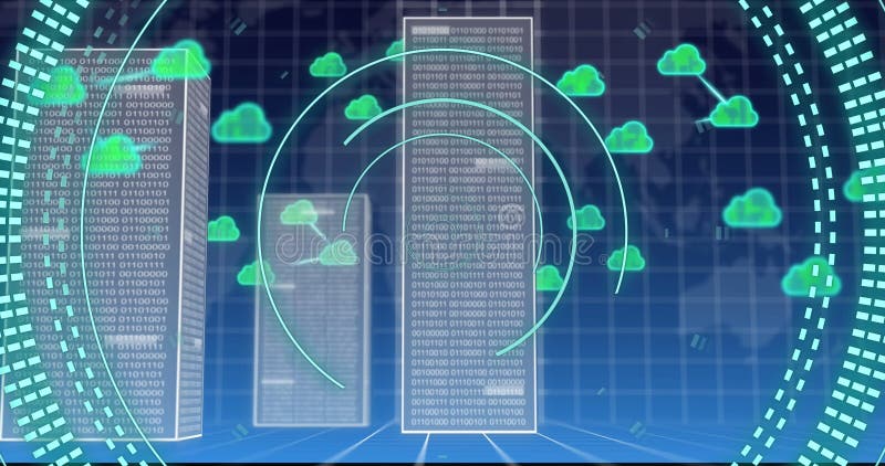 Animation of Clouds, Binary Data with Data Processing Over Grid and Map of World Stock Video ...