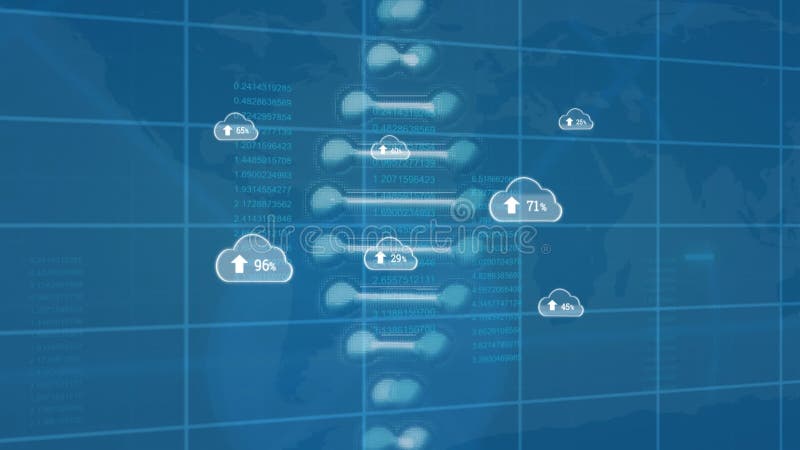 Animation of Clouds with Numbers Over Graphs and Data on Blue ...