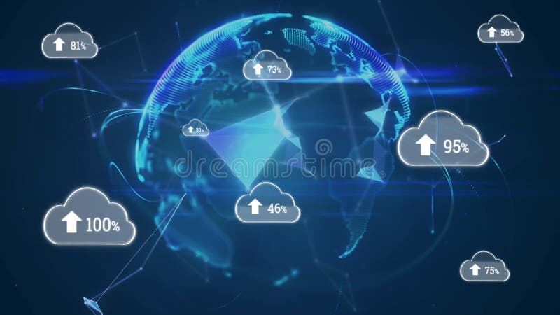 Animation of Clouds with Uploading Over Rotating Globe Stock Video - Video of earth, rotating ...