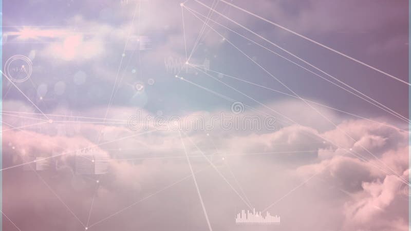 Animation of Clouds Zooming on Data Processing with Connecting Dots on ...