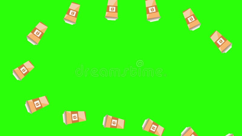 Animation of Coffee Cups on Green Screen Chroma Key, Flat Design ...