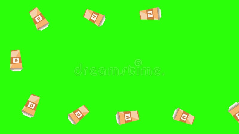 Animation of Coffee Cups on Green Screen Chroma Key, Flat Design ...
