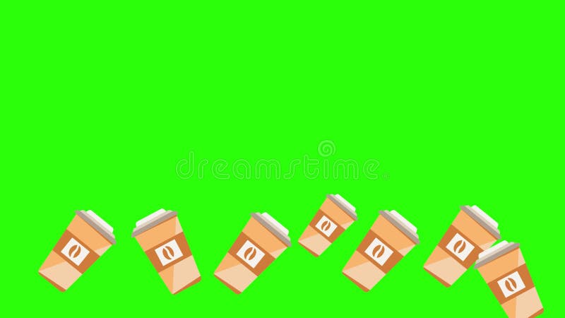 Animation of Coffee Cups on Green Screen Chroma Key, Flat Design ...