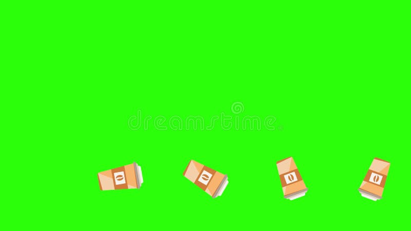 Animation of Coffee Cups on Green Screen Chroma Key, Flat Design ...