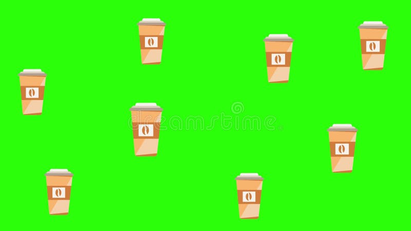 Animation of Coffee Cups on Green Screen Chroma Key, Flat Design ...
