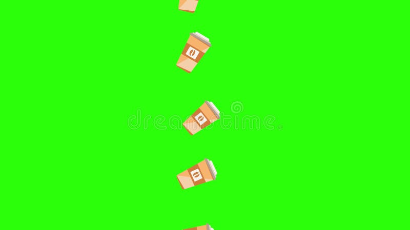 Animation of Coffee Cups on Green Screen Chroma Key, Flat Design ...