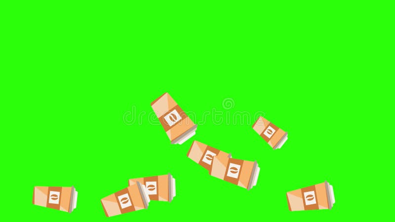 Animation of Coffee Cups on Green Screen Chroma Key, Flat Design ...