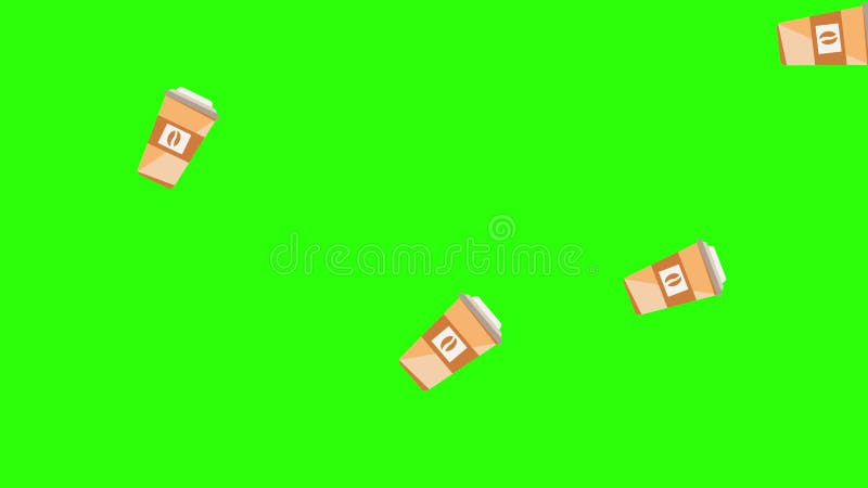 Animation of Coffee Cups on Green Screen Chroma Key, Flat Design ...