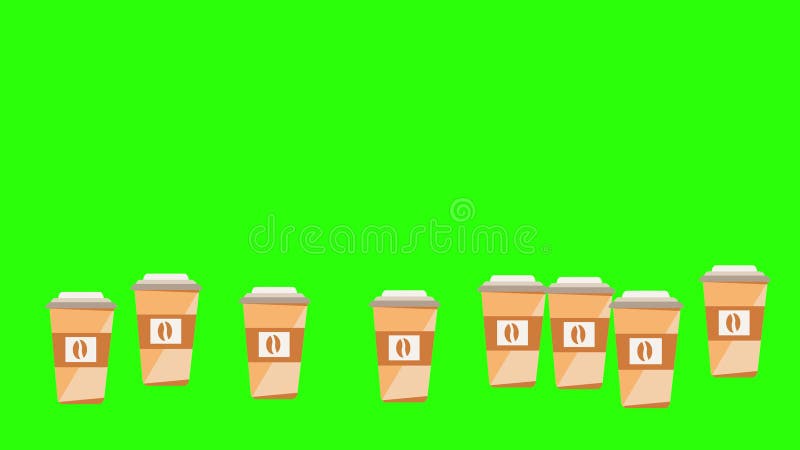Animation of Coffee Cups on Green Screen Chroma Key, Flat Design ...