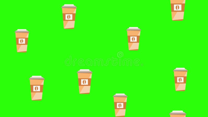 Animation of Coffee Cups on Green Screen Chroma Key, Flat Design ...