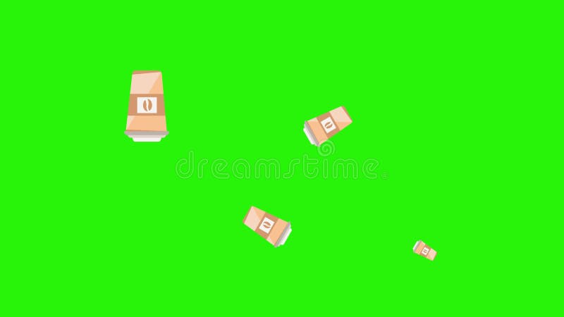 Animation of Coffee Cups on Green Screen Chroma Key, Flat Design ...