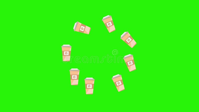 Animation of Coffee Cups on Green Screen Chroma Key, Flat Design ...