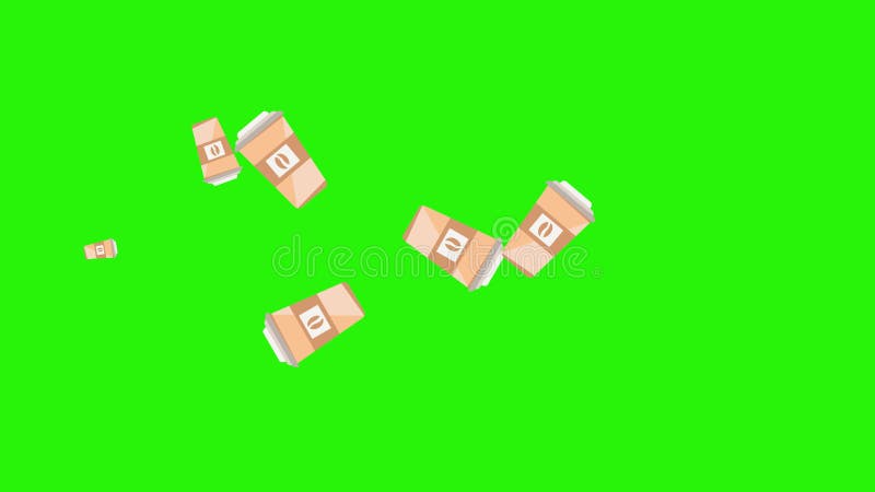 Animation of Coffee Cups on Green Screen Chroma Key, Flat Design ...