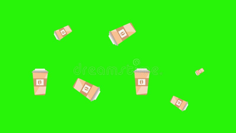 Animation of Coffee Cups on Green Screen Chroma Key, Flat Design ...