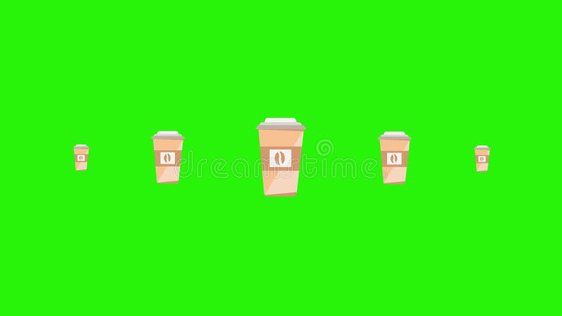 Animation of Coffee Cups on Green Screen Chroma Key, Flat Design ...