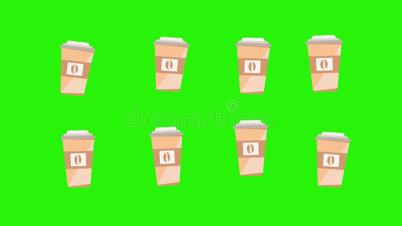 Animation of Coffee Cups on Green Screen Chroma Key, Flat Design ...