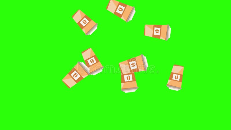 Animation of Coffee Cups on Green Screen Chroma Key, Flat Design ...