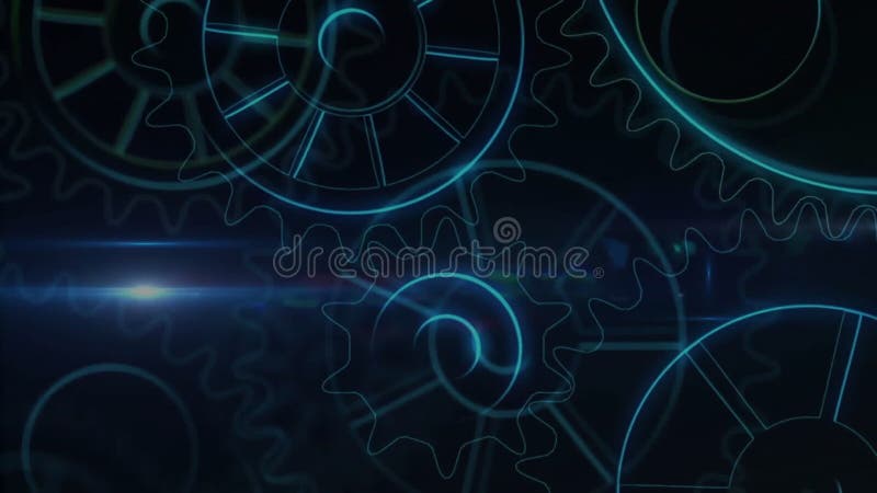 Animation of Cogs Moving Over Light Spot on Black Background Stock ...