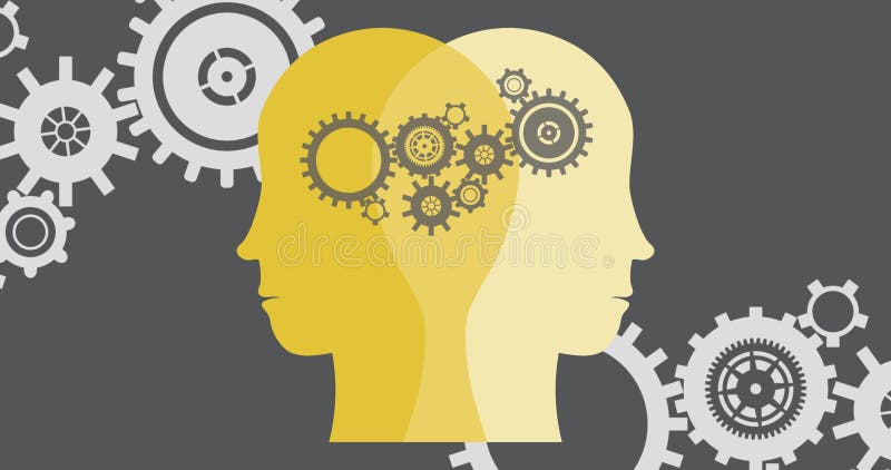 Animation of Cogs Over Yellow Faces on Grey Background with Cogs Stock ...