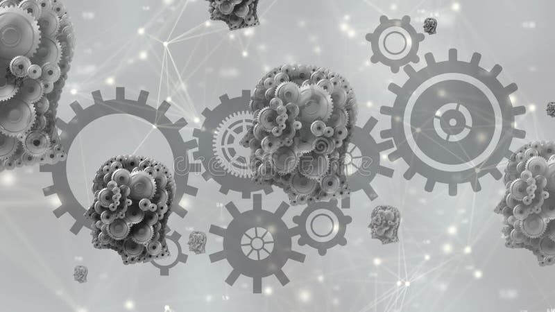 Animation of Cogs Spinning Over Network of Connections Stock Footage ...