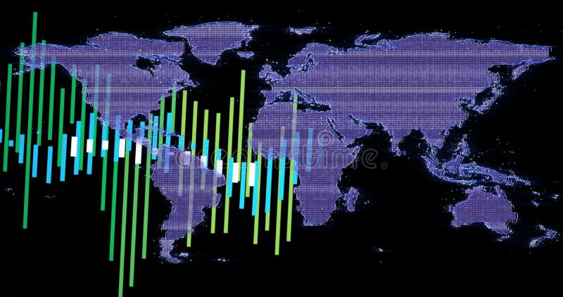 Animation of Colorful Vertical Bars on World Map for Data Analysis ...