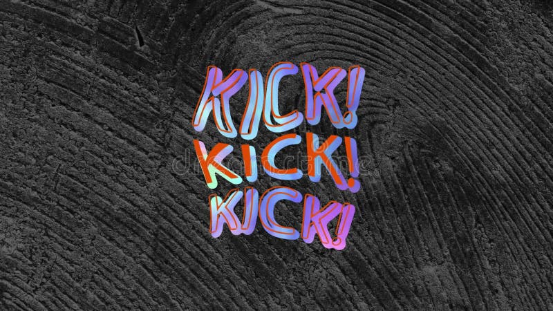 Animation of Colourful Kick Text Distorting Over Grey Lined Concrete ...