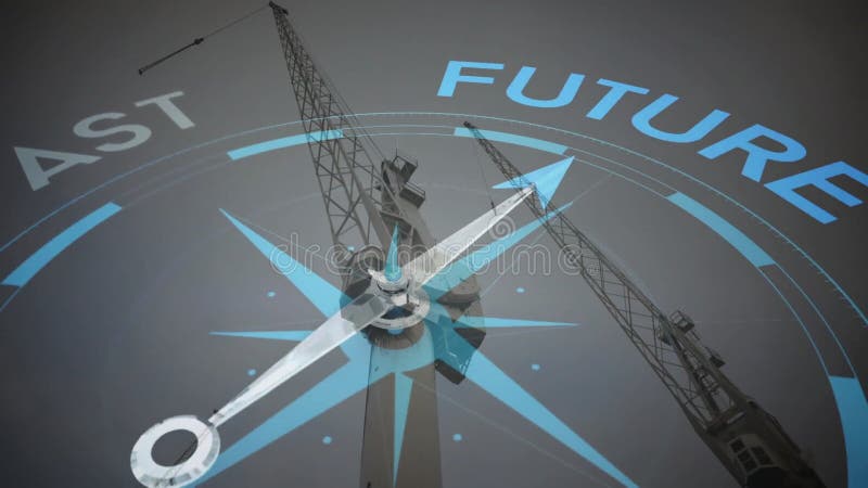 Animation of Compass with Future Past Text Over Shipyard Stock Footage ...