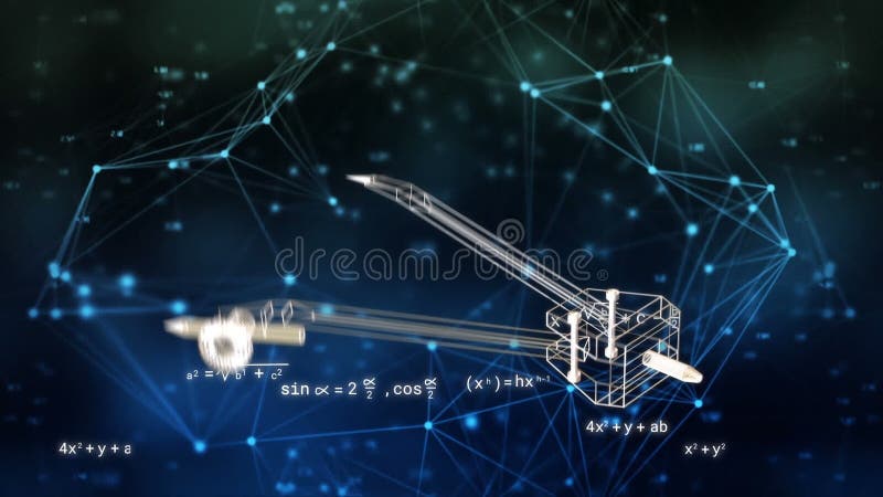 Animation of Compass Icon and Mathematical Equations Over Network of ...
