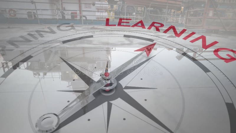 Animation of Compass with Learning Text Over Shipyard Stock Footage ...