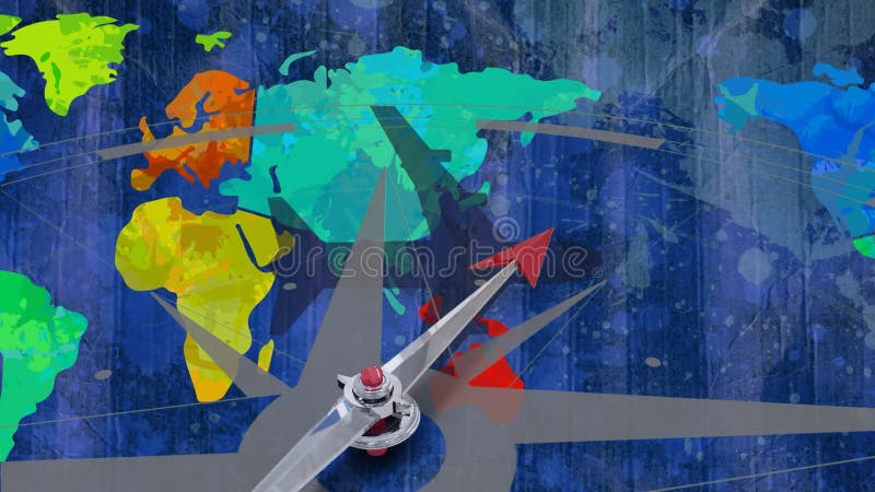 Animation of Compass Moving Over World Map Stock Video - Video of ...