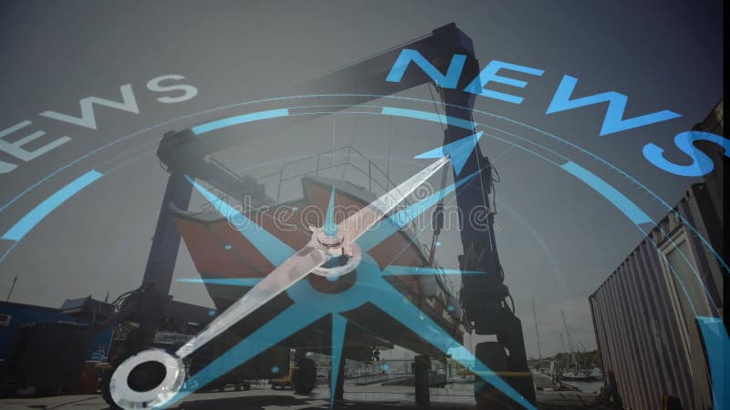 Animation of Compass with News Tex Over Shipyard Stock Video - Video of ...