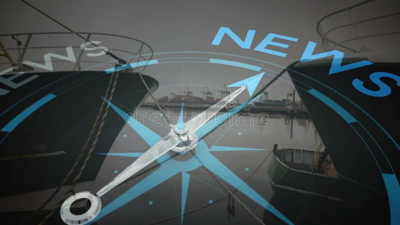 Animation of Compass with News Tex Over Shipyard Stock Video - Video of ...