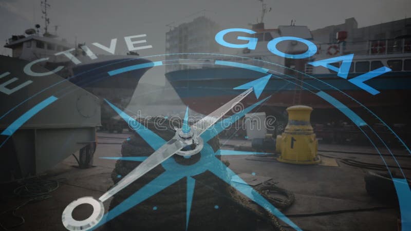 Animation of Compass with Objective Goal Text Over Shipyard Stock Video ...